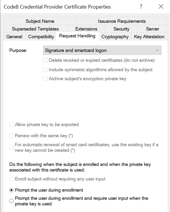 Windows Login Certificate Template for Self-Enrollment