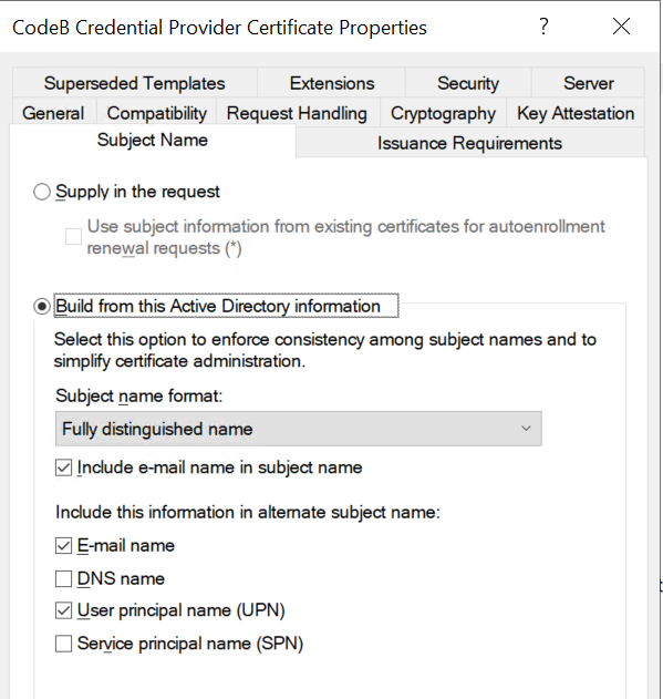 Windows Login Certificate Template for Self-Enrollment